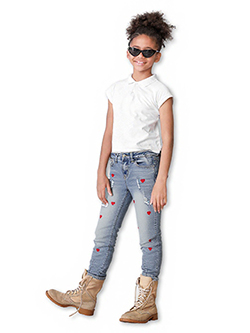 Vigoss Girls' Heart Rip Slim Fit Jeans